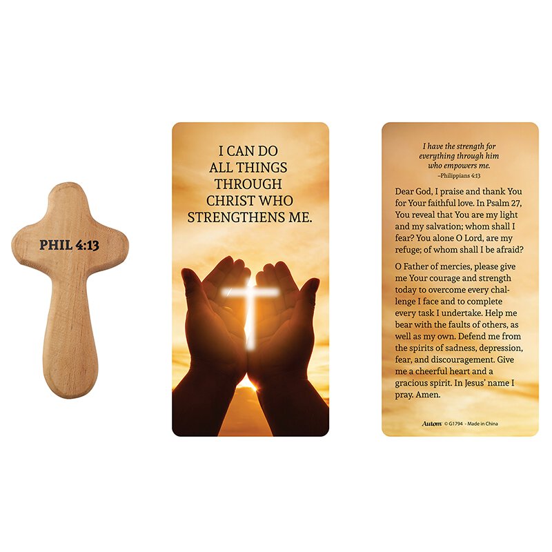 Hand-Held Prayer Cross with Card - Strength – Morning Star Catholic Gifts